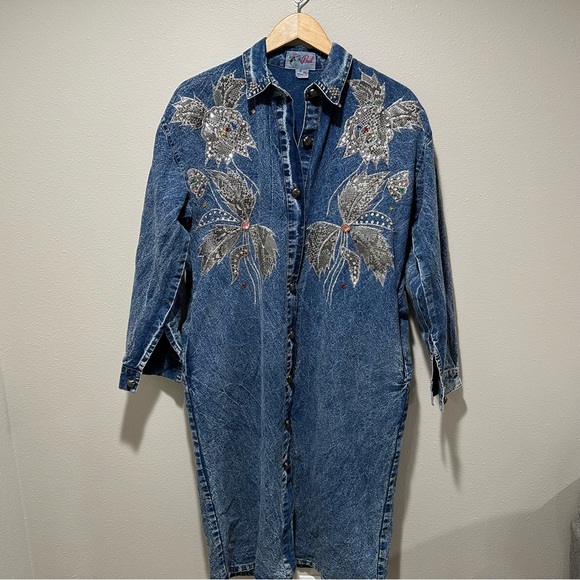 Pret | Dresses | Vintage Acid Wash Denim Bling Trenchdress | Poshmark